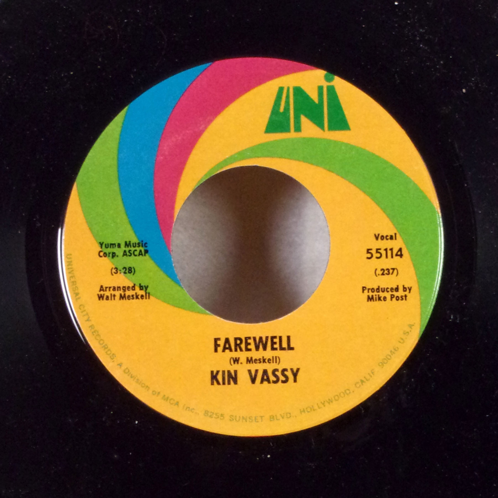 Kin Vassy Farewell / Hello L.A., Bye Bye Birmingham 7" 45 Uni EX | eBay