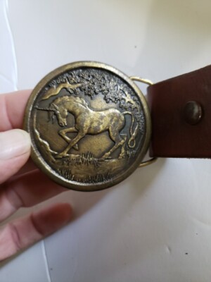 Vintage 1976 Indiana Metalcraft Dege Design Brass Unicorn Belt Buckle ...