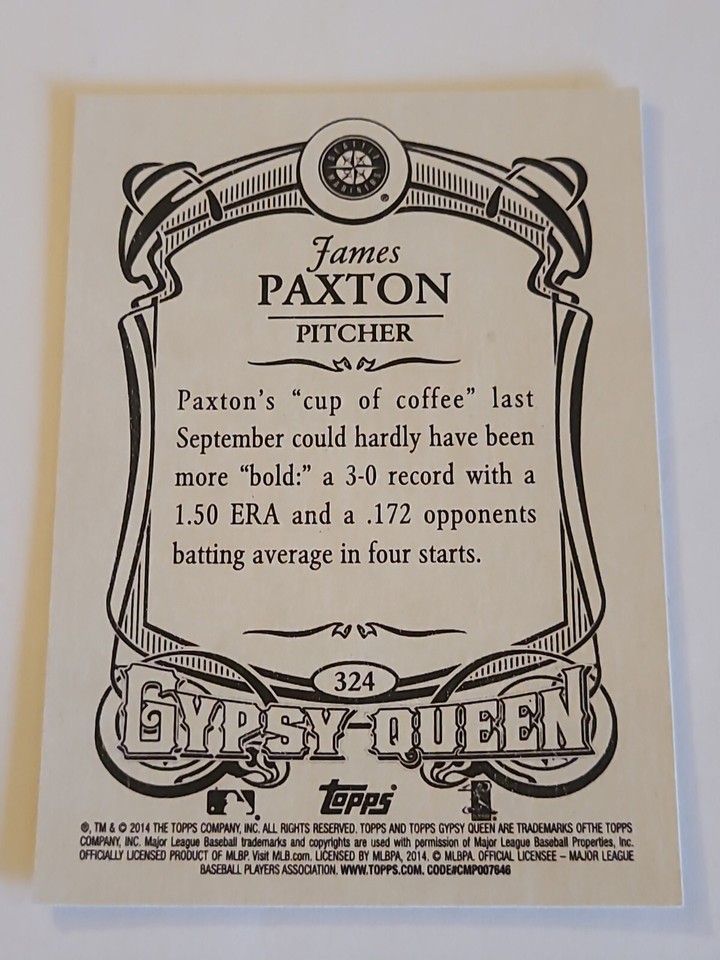 2014 James Paxton Rookie Rc SP High Number #324 Topps Gypsy Queen | eBay
