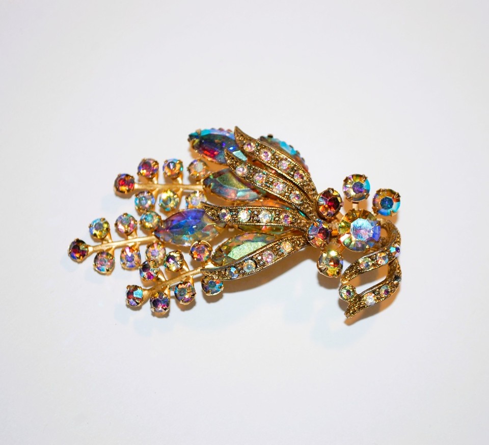 Vintage SELINI Brooch Aurora Borealis Brilliant Multicolor Rhinestone ...