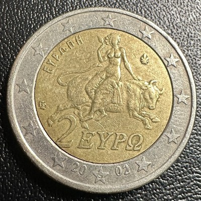 2002 Greece 2 Euro Coin – “S” Mint Mark Finland Issue – Europa & Bull ...