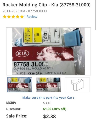 🆕Genuine Kia Rocker Molding Clip 87758-3L000 QTY 5•Blue fastener | eBay