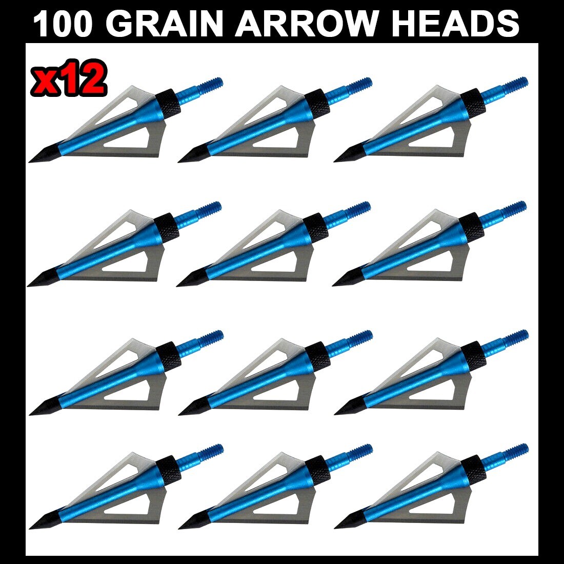 12PC Aluminum 100 Grain Arrow Heads Broadhead BOLTS Crossbow Hunting ...