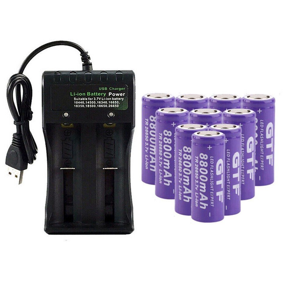 26650 Battery 3.7V Rechargeable Li-Ion Battery Batteries LOT With 2 ...