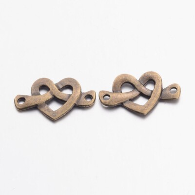 6 Heart Connector Charms Antiqued Bronze Pretzel Links BULK Lot Jewelry ...