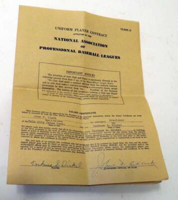 1950 Uniform Player Contract Professional Baseball League Minnesota ...
