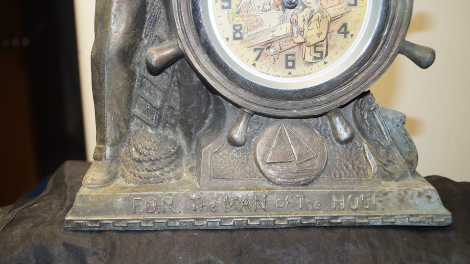 Antique C. 1935 UNITED FDR Man of the Hour Figural Statue Clock ...