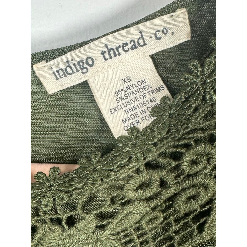 INDIGO THREAD CO Olive Army Green Boho Sheer Sleeve Crochet Lace Flowy ...