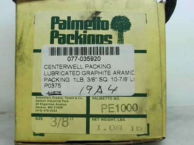 Palmetto Packing PE1000 Packing Seal 3/8" Sq 10' - New In Box | eBay