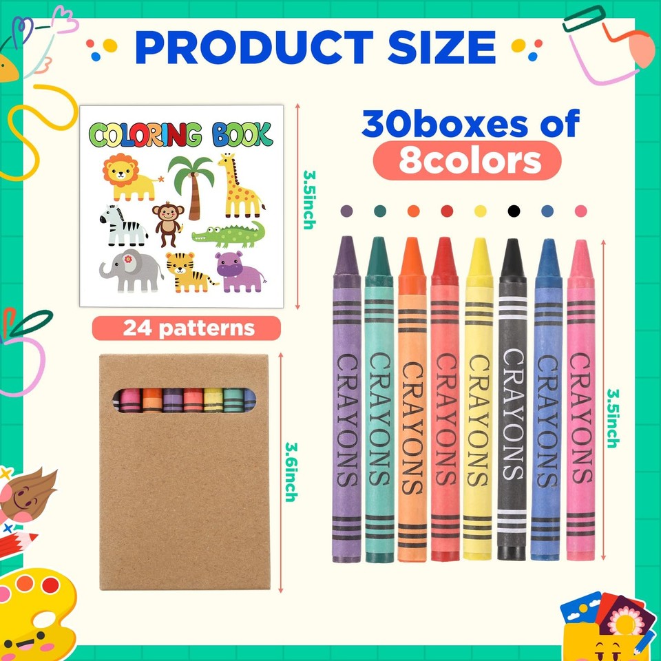 30 Sets 24 Pages Zoo Animals Mini Coloring Books with 8 Colors Crayons ...