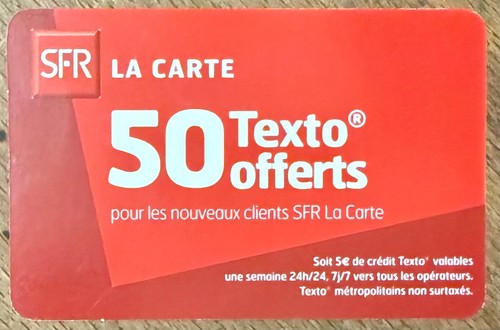 SFR LA CARTE 50 TEXTO RECHARGE GSM SCHEDA CALLING CARD CARTA KARTA PAS ...