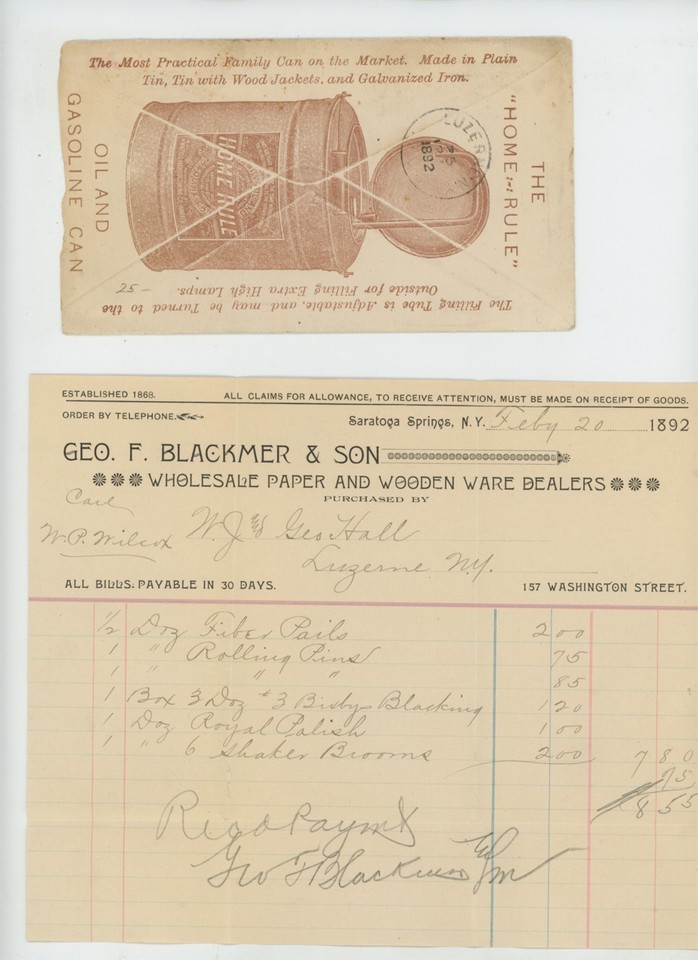 Mr Fancy Cancel Geo F Blackman & Son Paper etc Saratoa Springs NY '92 ...