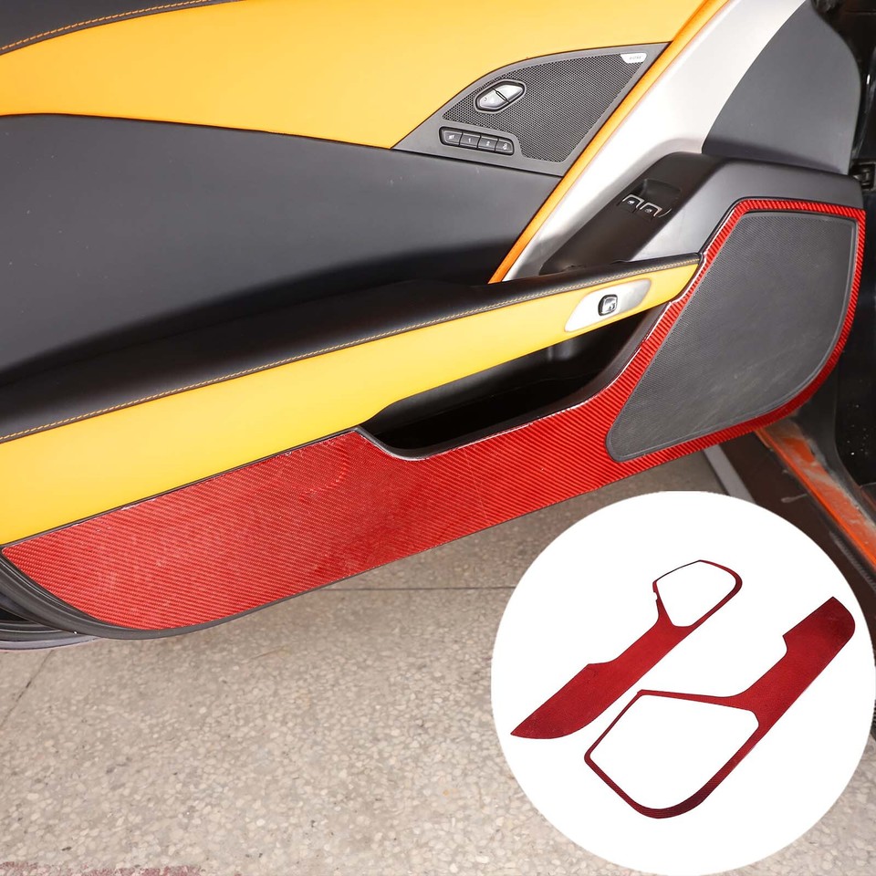 Red Carbon Car Door Panel Anti-kick Trim All-inclusive For Corvette C7 ...