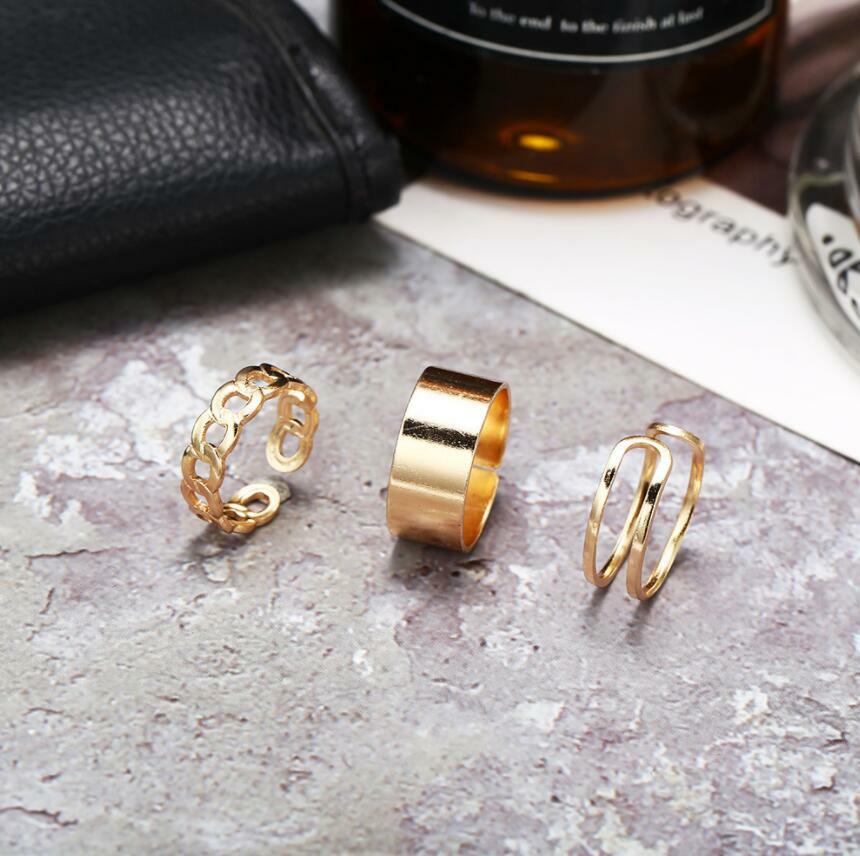 Adjustable Open Finger Rings 3pcs Set Women Accessories Gift Silver ...
