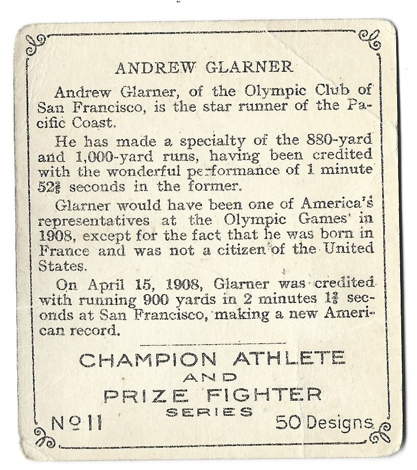 1910 RUNNING Champion TOBACCO Card C52 Canada Like MECCA T218 ANDREW ...