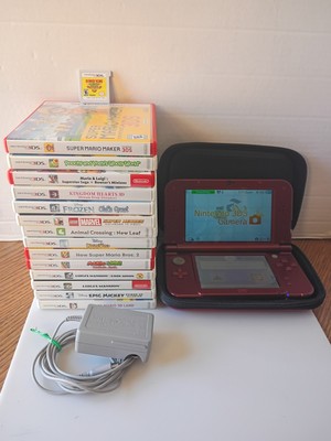 Nintendo New 3DS XL Red Console Bundle 15 Games Chargers Carrying Case ...