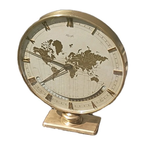 KIENZLE AUTOMATIC WORLD TIME ZONE MODERNIST BRASS WIND UP TABLE CLOCK ...