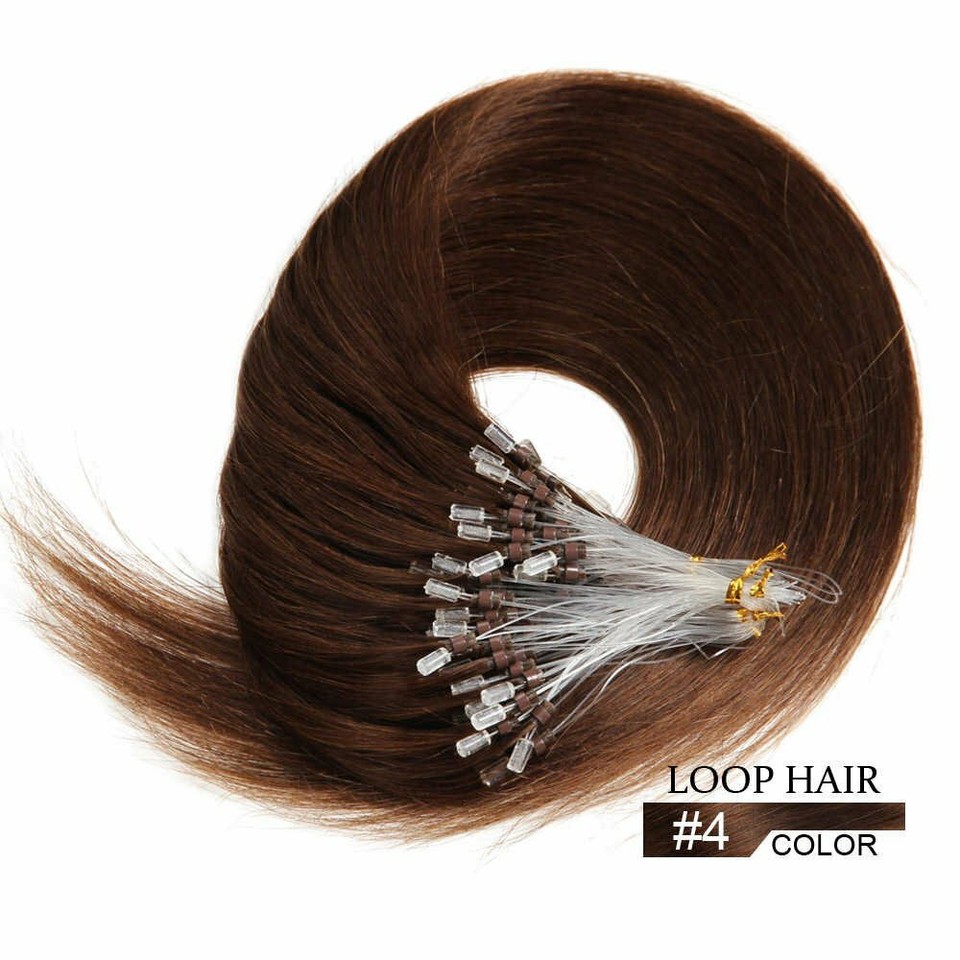 Pre-Looped Fish Line Micro Ring Beads Link Hair Extensions Real Remy ...