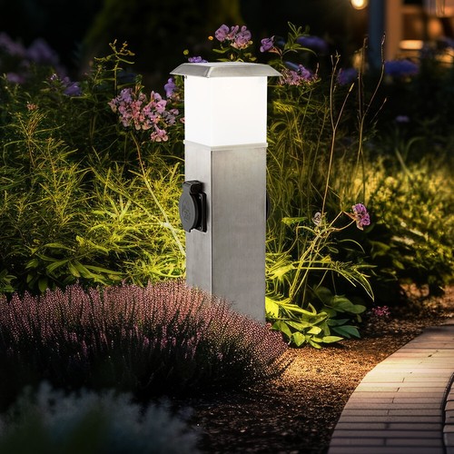 Lampe à Pied Lampadaire LED Distributeur D'Énergie 2-Steckdosen Inox ...