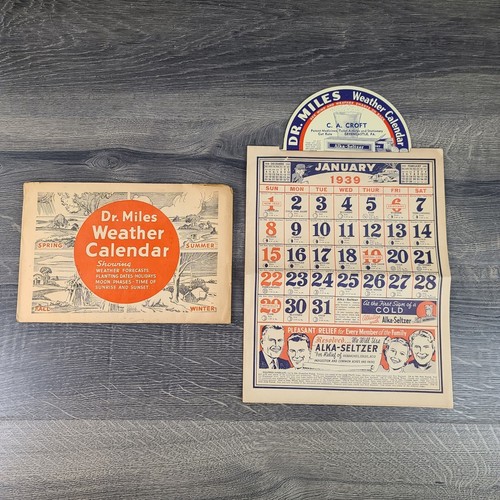 Original Vintage 1939 Dr. Miles Weather Calendar - Includes Hanger ...