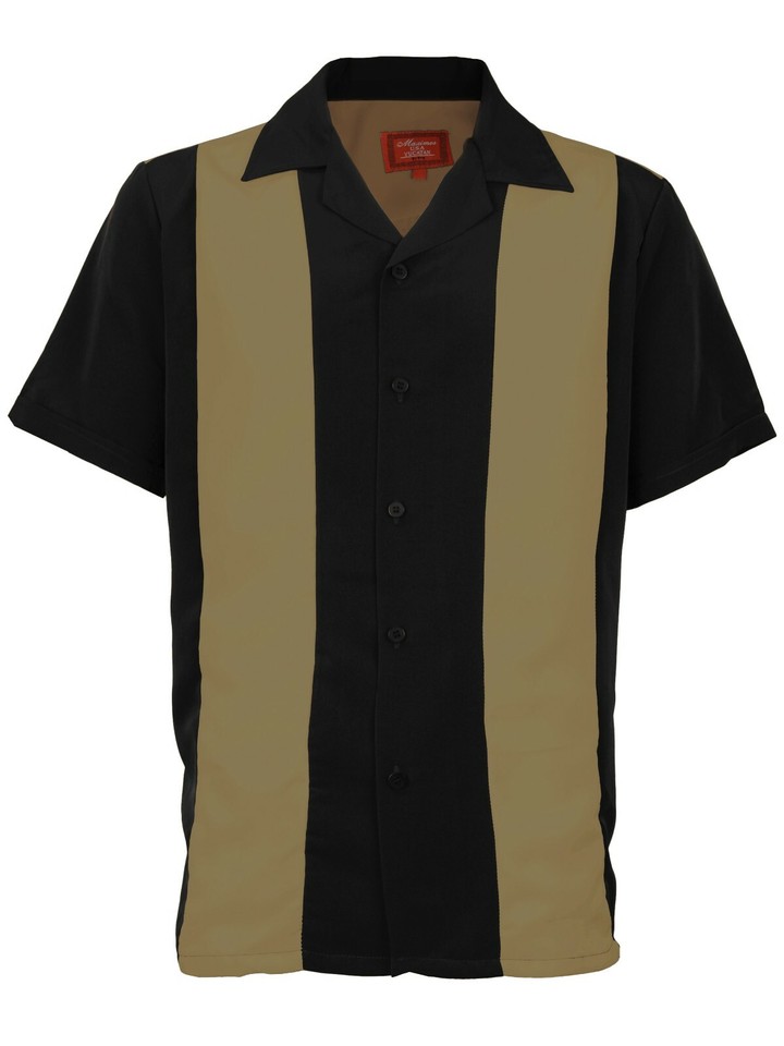 Men's Premium Retro Classic Two Tone Guayabera Bowling Casual Dress ...