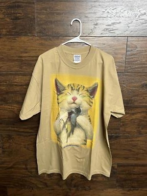 VTGY Wes Benscoter Art Tee Cute Kitty Eats Bird T-shirt- XL | eBay