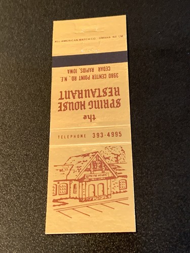 Vintage Iowa Matchbook: “The Spring House Restaurant” Cedar Rapids, IA ...