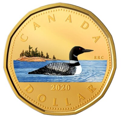 🇨🇦 Rare Canada $1 Special Dollar Coin Loonie, Coloured Gold Plated, UNC ...