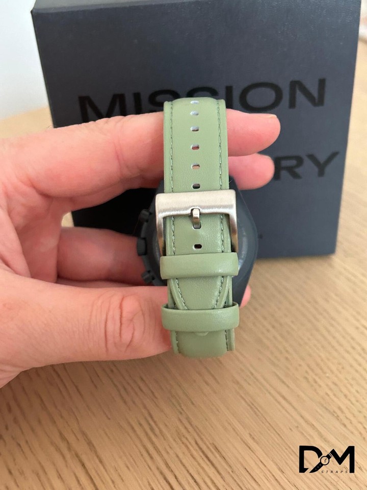 STRAP ONLY* Omega x Swatch Moonswatch GREEN LEATHER STRAP FOR MISSION ...