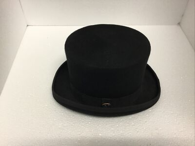 Gemvie Top Hat Hand Made Size 55cm (S) Black Wool White Satin Lining ...