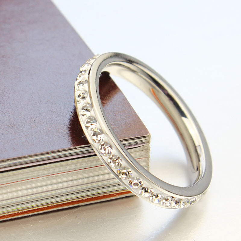 4mm Stainless Steel Multi-color CZ Band Men Womens Wedding Party Ring ...