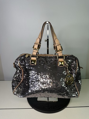 MICHAEL MICHAEL KORS Grayson Medium Duffle Sequins Satchel Silver Women's Purse | eBay