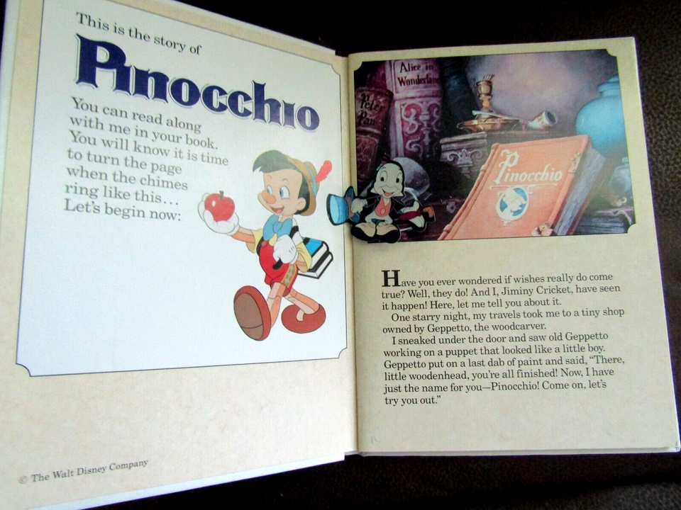 1991 Walt Disney PINOCCHIO Collodi Cassette Tape Pop-Up Read along Book ...