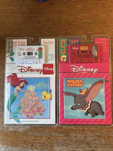 Lot Of 2 DISNEY ARIEL'S CHRISTMAS UNDER THE SEA & DUMBO BOOK & CASSETTE ...