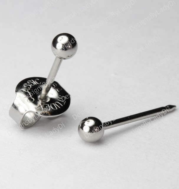 Long Post 3mm Mini Silver Round Ball Stud Studex System 75 Ear Piercing ...