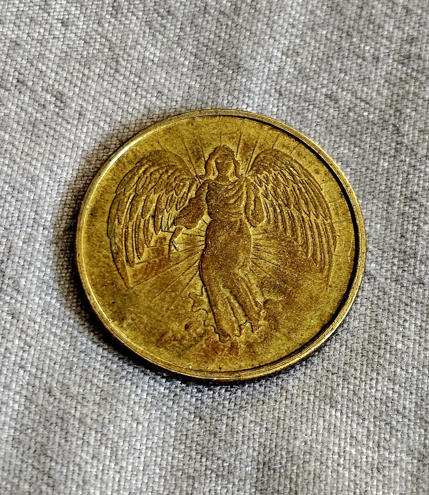 Vintage Gold Tone Guardian Angel Good Luck Coin / Medallion Double ...