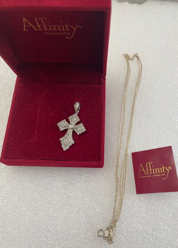 Vintage Affinity 925 Sterling White Diamond Cross Pendant w/ Champ ...