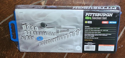 40pc Socket Set with 3/8" Ratchet Wrench & Case ~SAE & Metric~ #62843 ...