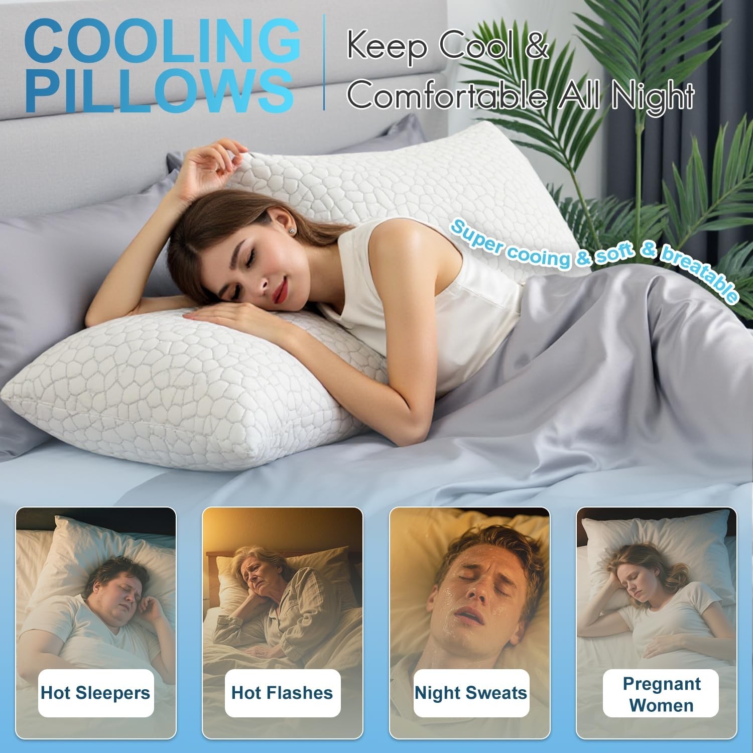 QUTOOL Shredded Memory Foam Pillows for Sleeping Queen Size, Cooling ...