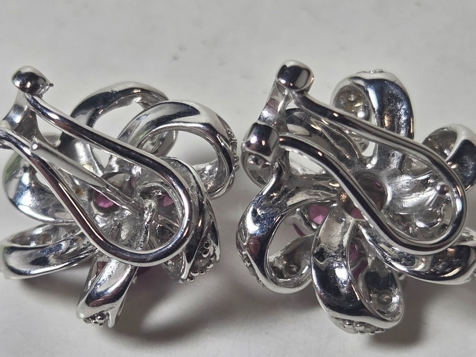 EARRINGS-14K WHITE GOLD-FP HLMRK-DIAMONDS - PINK STONES-.75 IN-4.8 DWT ...