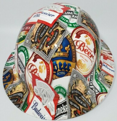 New Full Brim Hard Hat Custom Hydro Dipped BEER STICKER BOMB. Free ...