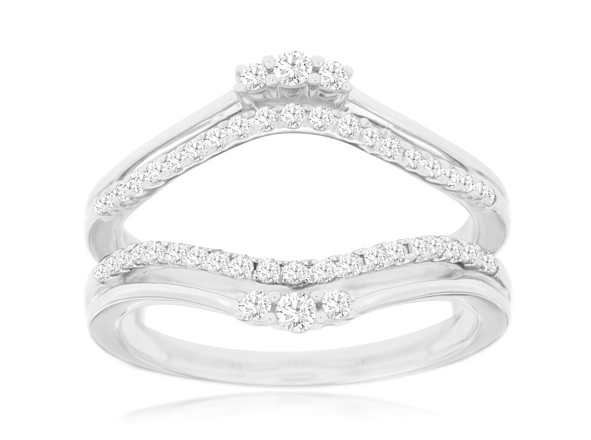 WIDE .33CT DIAMOND 14KT WHITE GOLD CLASSIC 2 ROW V SHAPE INSERT RING | eBay