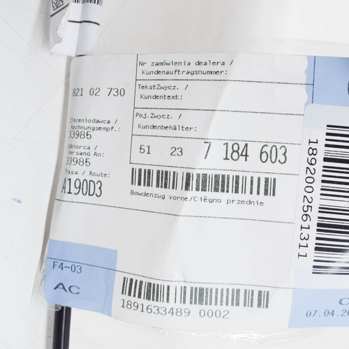 NEW BMW 1 E81 HOOD RELEASE CABLE - FRONT 51237184603 ORIGINAL 51-23-7 ...