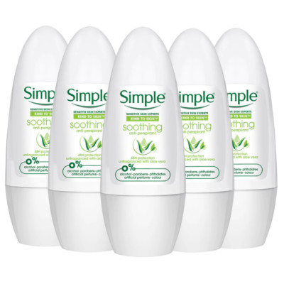 5 X Simple Soothing Anti-Perspirant 50ml Roll-On Deodorant for ...
