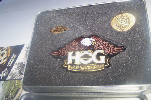 Harley-Davidson HOG Membership Winged Welcome Kit Patch Pin Coin Tin ...