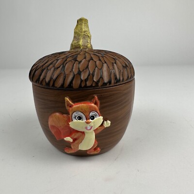 Ceramic Acorn Shaped Candy/Nut Dish Bowl with Lid Squirrel Chipmunk on ...