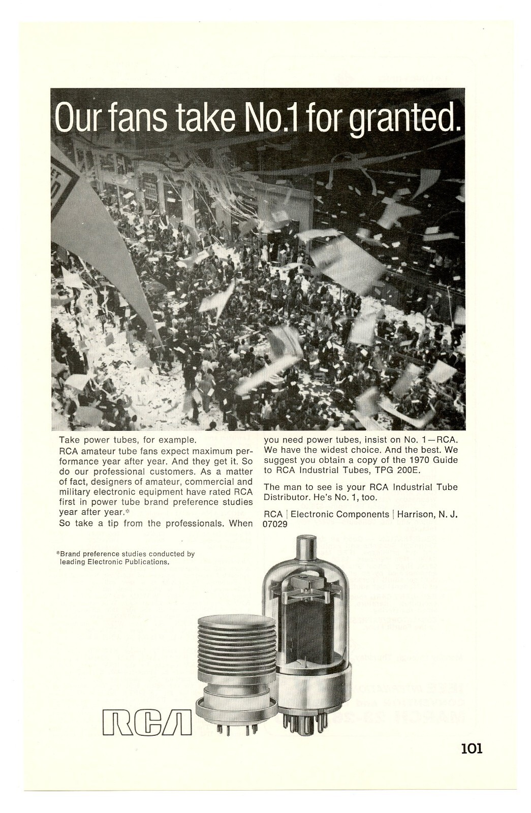 QST Ham Radio Mag. Ad for RCA Power Tubes "Our fans take No.1 for ...
