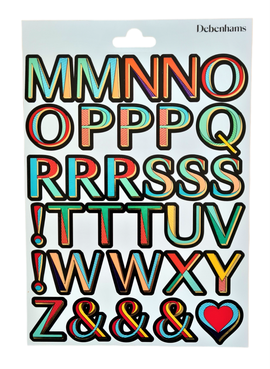 Debenhams Alphabet Stickers Large Multicoloured 3 Sheets Crafts Cards ...