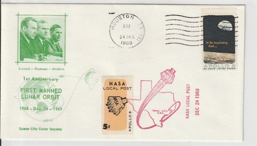 Space Cover: - Apollo 8 First Manned Lunar Orbit with 5c Yellow NASA ...