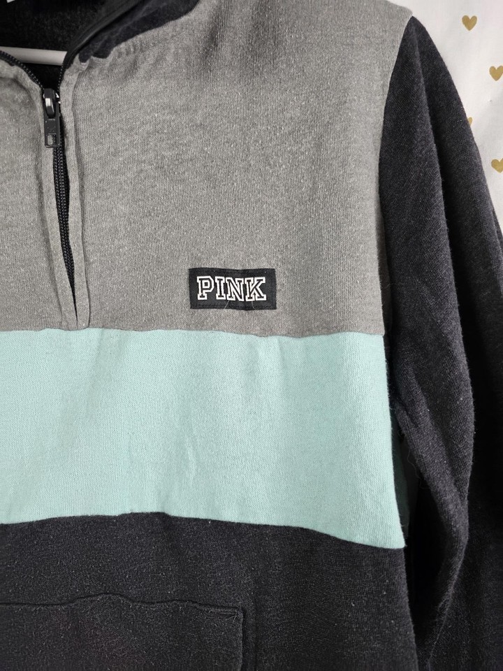Victorias Secret Pink colorblock quarter Zip Sweater Top Pullover ...